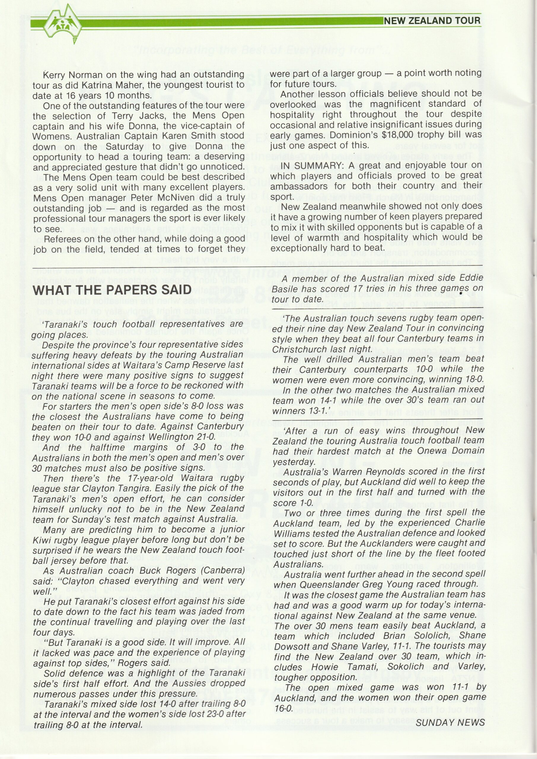 Touch Football / Touch Rugby History Australia v New Zealand